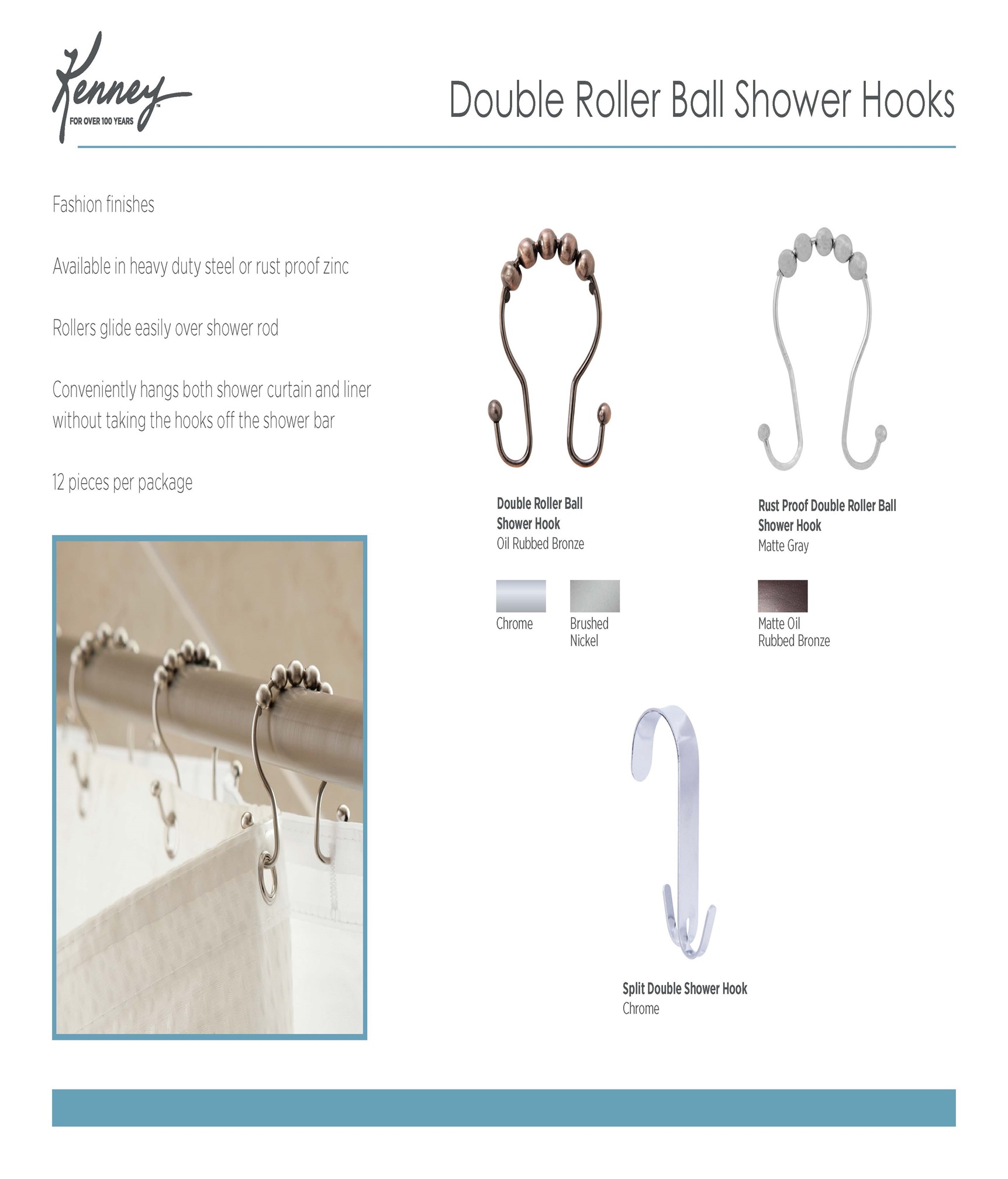Double Roller Ball Shower Hooks